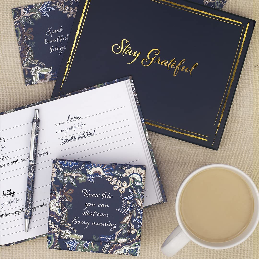 Vera Bradley Daily Gratitude Journal with 224 Guided Pages for Reflection, Family Keepsake Book Includes Storage Sleeve, Java Navy Camo