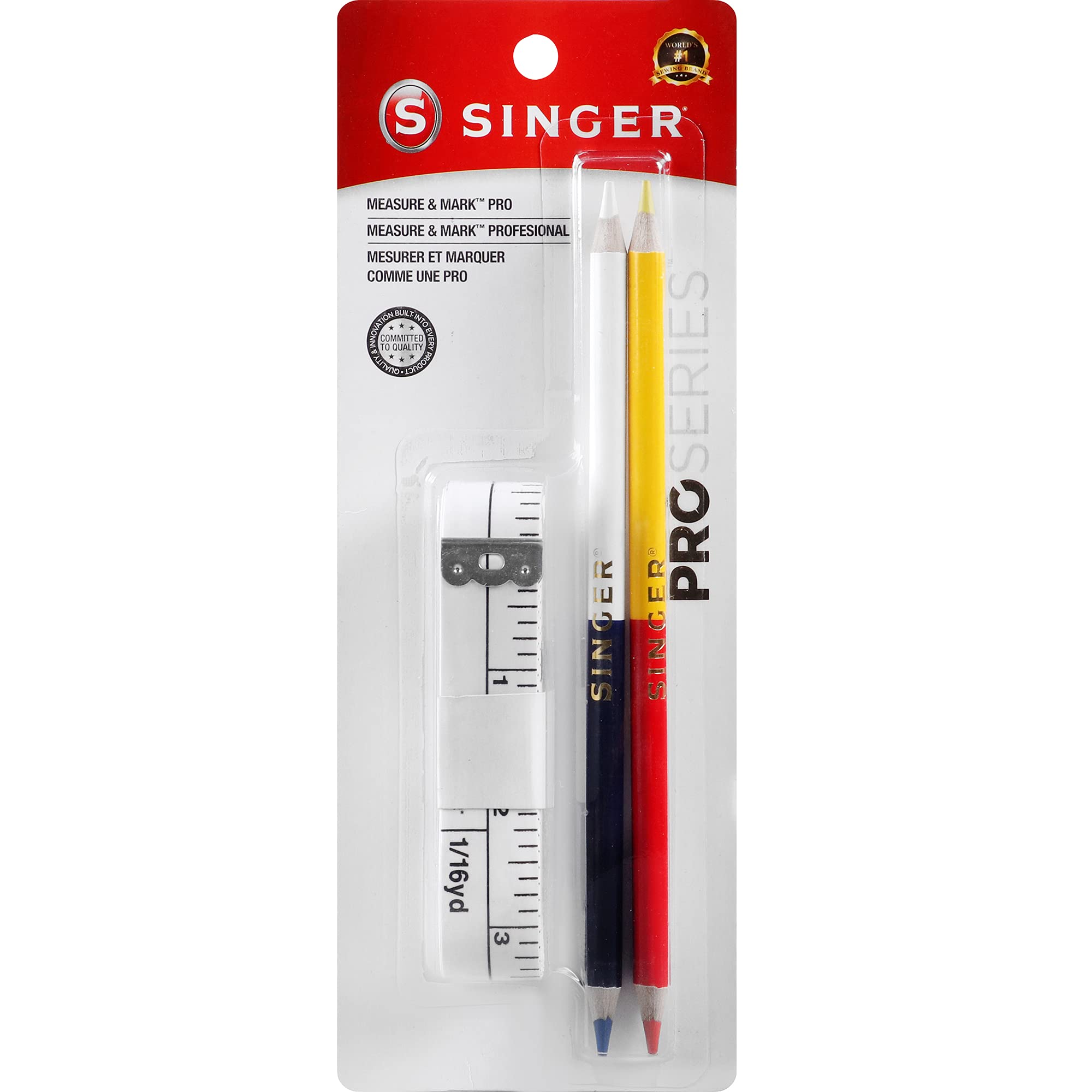 Singer 54328 ProSeries Marking Pencils and Tape Measure, Red, Yellow, Blue, White 3 Piece
