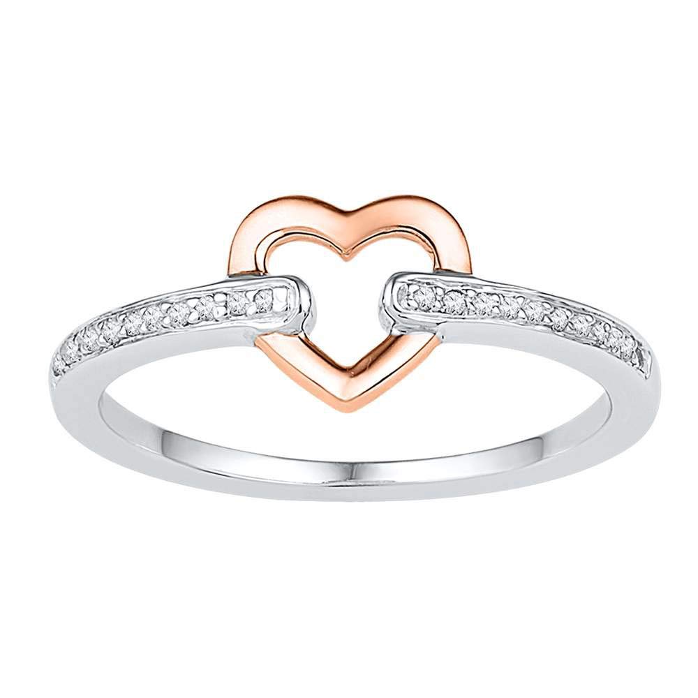 The Diamond Deal 10kt White Gold Womens Round Diamond Rose-tone Bound Heart Ring 1/12 Cttw