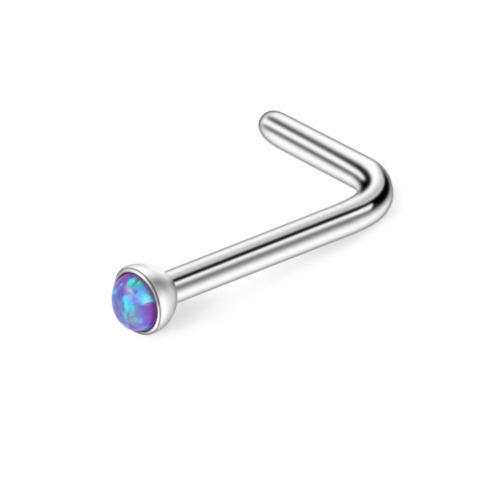 Ruifan 4PCS 18G 316L Surgical Steel 1.5mm Jeweled Mix Color Opal Nose L Shaped Studs Rings Pin Piercing Jewelry