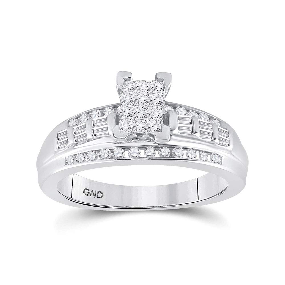 The Diamond Deal Sterling Silver Womens Princess Diamond Cluster Bridal Wedding Engagement Ring 1/2 Cttw