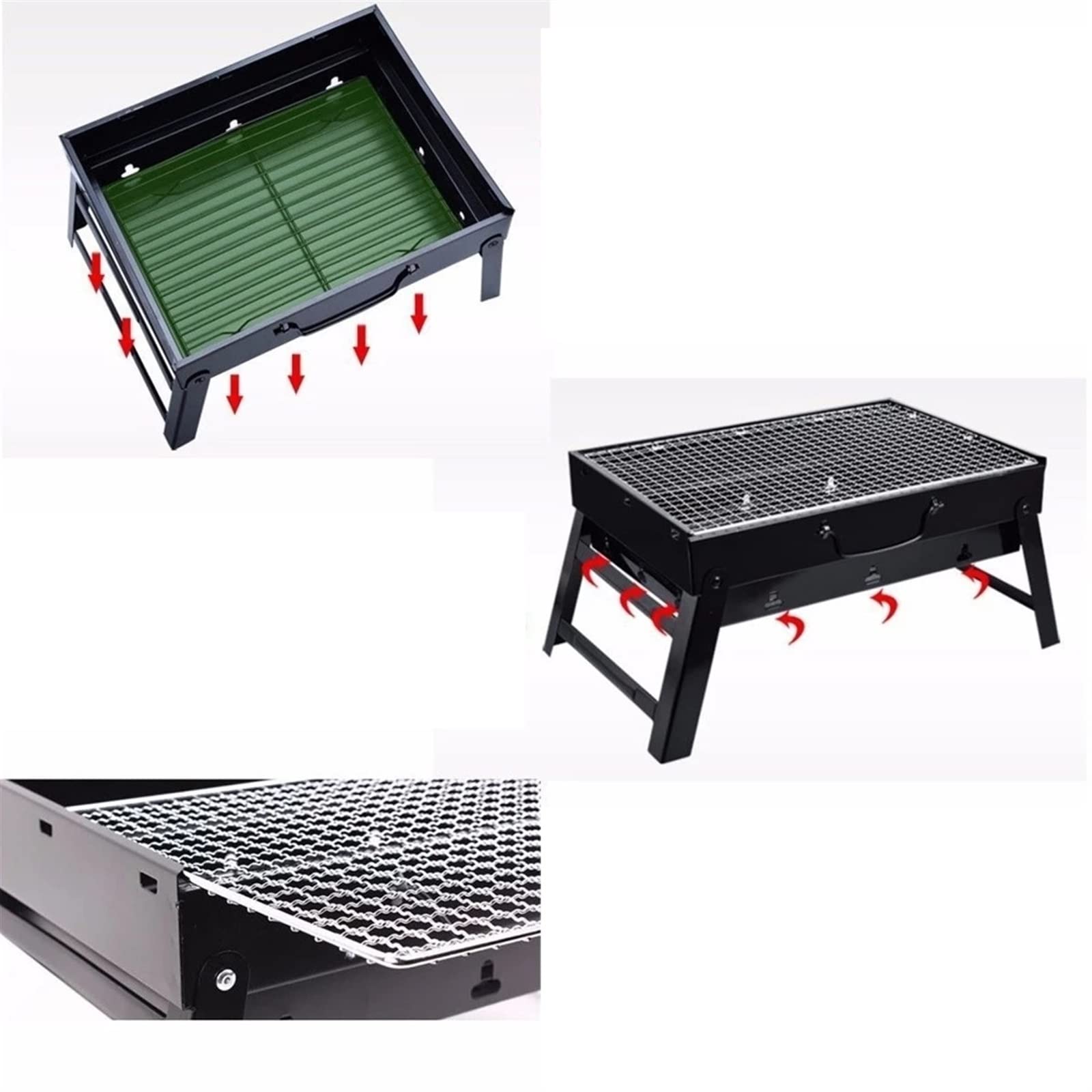 TAMYID Charcoal Grills, Folding Portable Barbecue Charcoal Grill Stainless Steel Small Mini BBQ Tool Kits For Outdoor Cooking Camping Picnics Beach