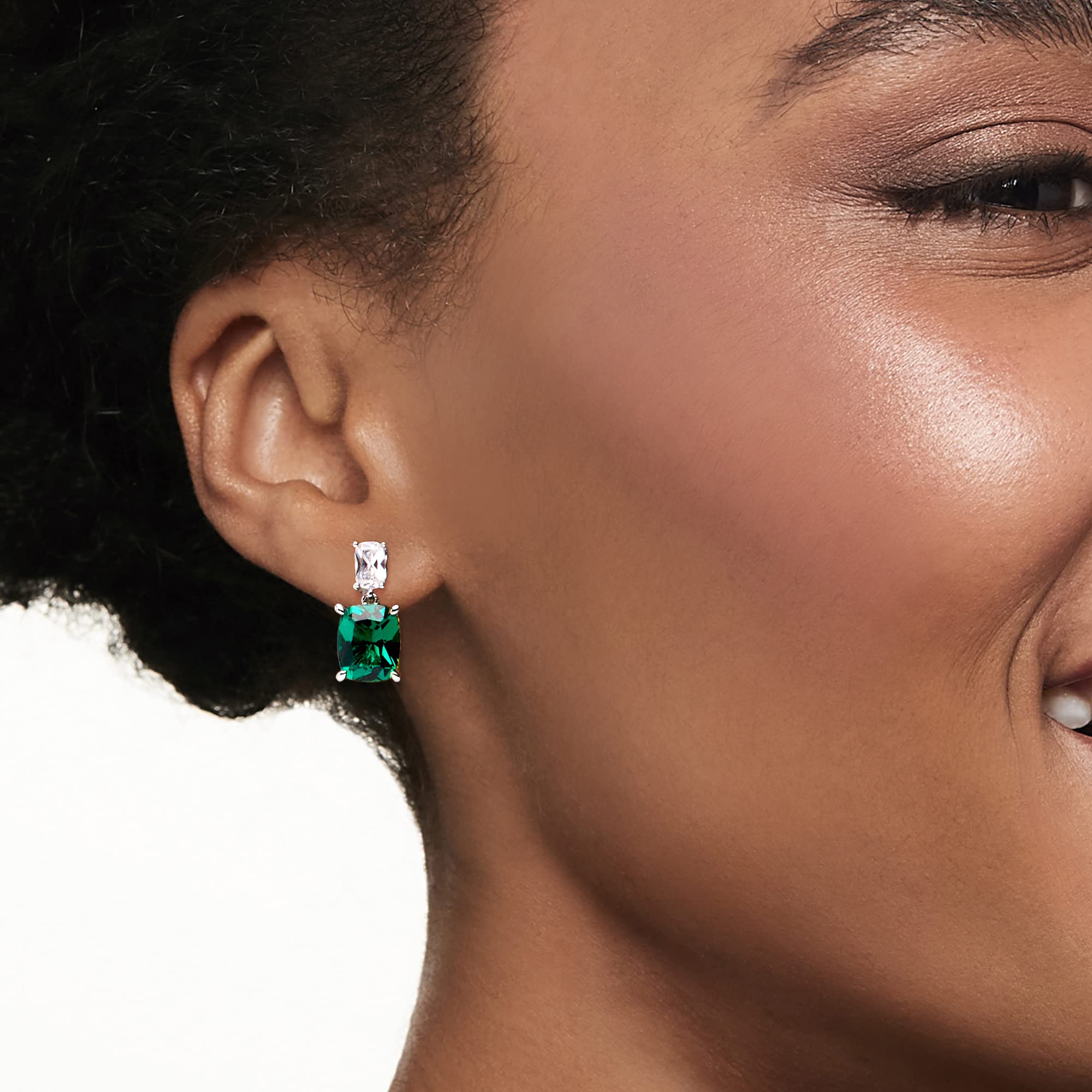 Ross-Simons 8.50 ct. t.w. Simulated Emerald and 1.10 ct. t.w. CZ Drop Earrings in Sterling Silver
