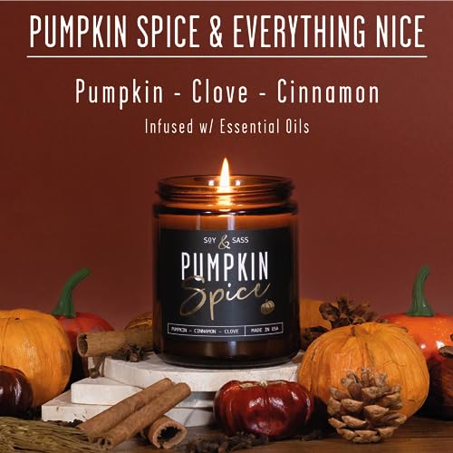 Pumpkin Spice Candle, Fall Candles - 'Pumpkin Spice' Soy Pumpkin Candle I Infused with Essential Oils I Fall Candle Decor, Fall Scented Candle I 9oz Reusable Jar I 50 Hour Burn I Made in USA
