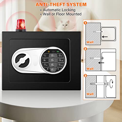 Thmosz Small Safe Box for Money, 0.25 Cuft Mini Home Safe with Fireproof Waterproof Money Bag, Digital Safe with Combination Lock, Money Safe Box for Home Hotels Business (Black)