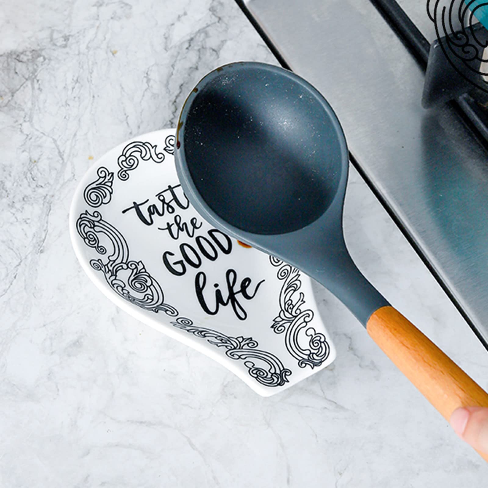 Yoeuen Green Ceramic Spoon Rest for StoveTop, 5.5inch Spoon Holder for Kitchen Counter Heat-Resistant, Classic Style Large Utensil Rest for Spatula, Spoons or Tongs, 1pcs