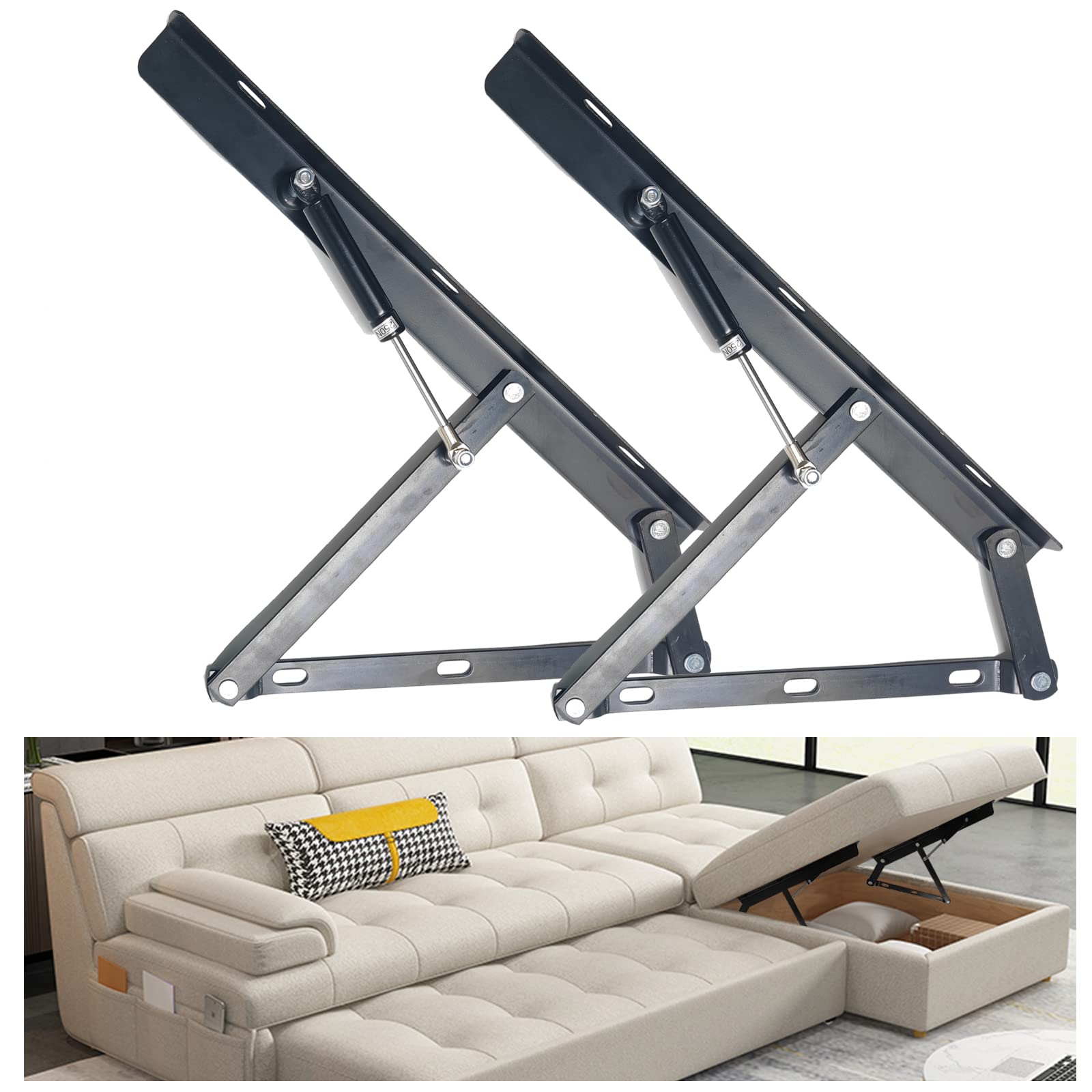 Sofa Bed Storage Lift Hinge, Adjustable Folding Sofa Storage MechanismHinge,Lifting Storage Sofa Hinge,Saving DIY Engineering Furniture Hardware, Black (2pcs)