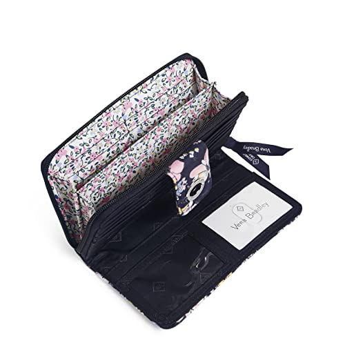 Vera Bradley Women's Cotton Turnlock Wallet With RFID Protection, Bloom Boom Navy - Recycled Cotton, One Size