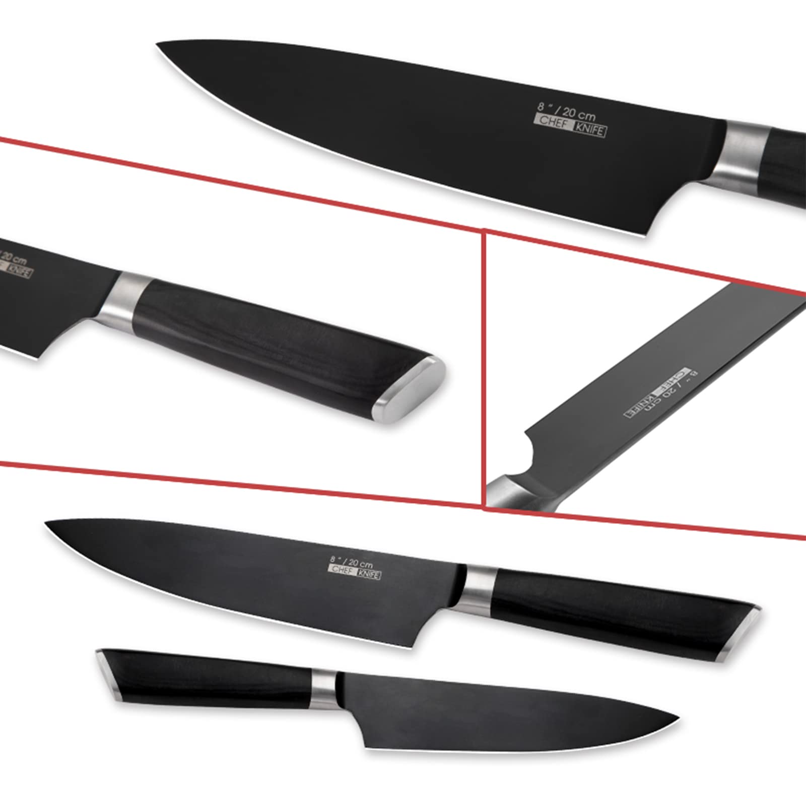 Prochion 5 PCS Chef Knives Set with Wooden Box, Black Blade Knives Set for Kitchen without Block, Razor Sharp Kitchen Knife Set of 5 with Pakka Wood Handle for Family & Restaurant