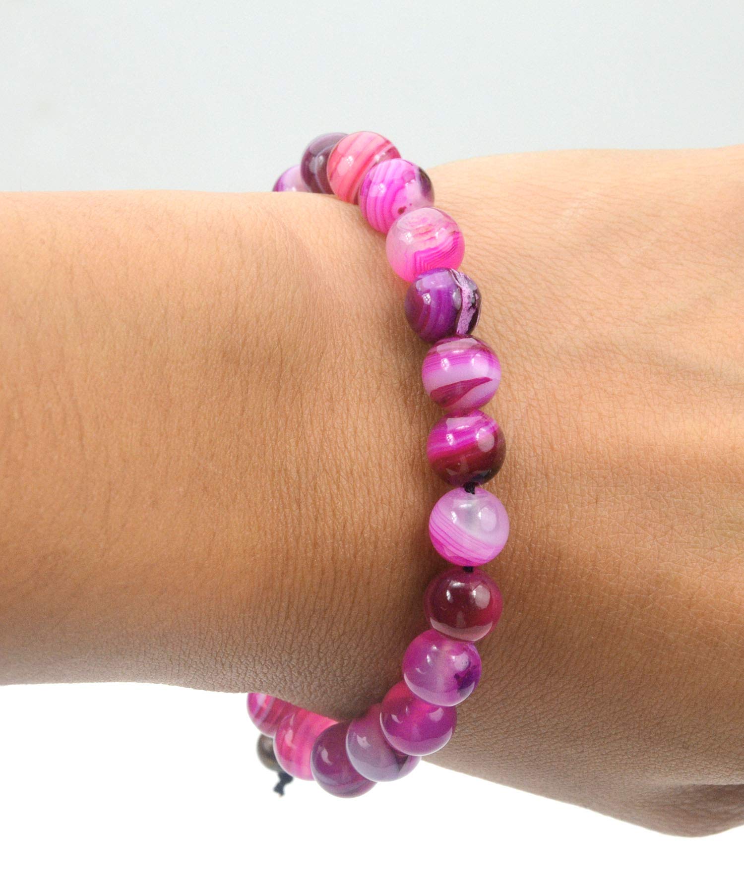 PURPLE WHALE Botswana agate gemstone precious Round Beads magenta color sliding knot adjustable bracelet small pink 7" - 8" length, Women Men Unisex