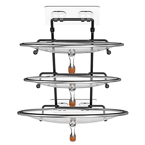 VZINO 2 Pack Pot Lid Organizer Rack for Cabinet Door/Wall, No Drilling Adhesive Wall/Door Mounted Pot and Pan Lid Holder, Plating Metal, Silver