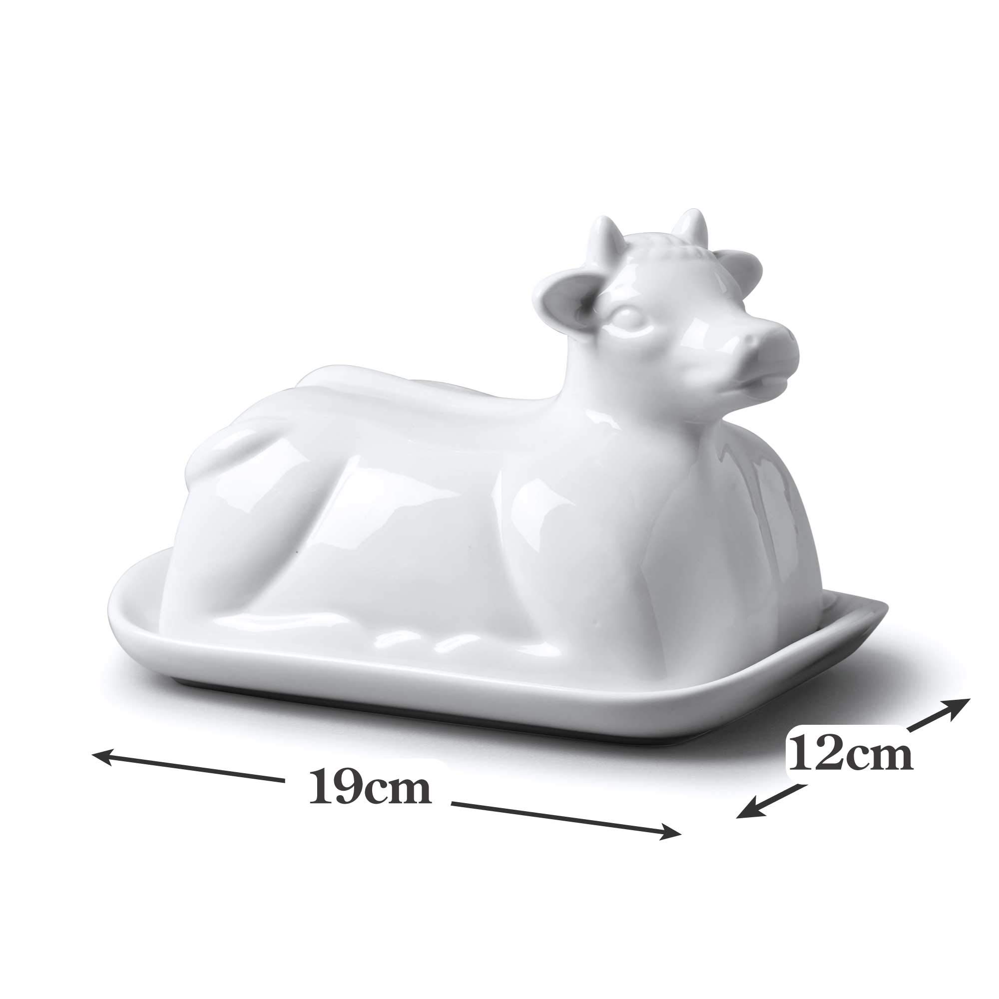 WM Bartleet & Sons 1750 Traditional Porcelain 19cm Cow Design Butter Plate with Lid β White