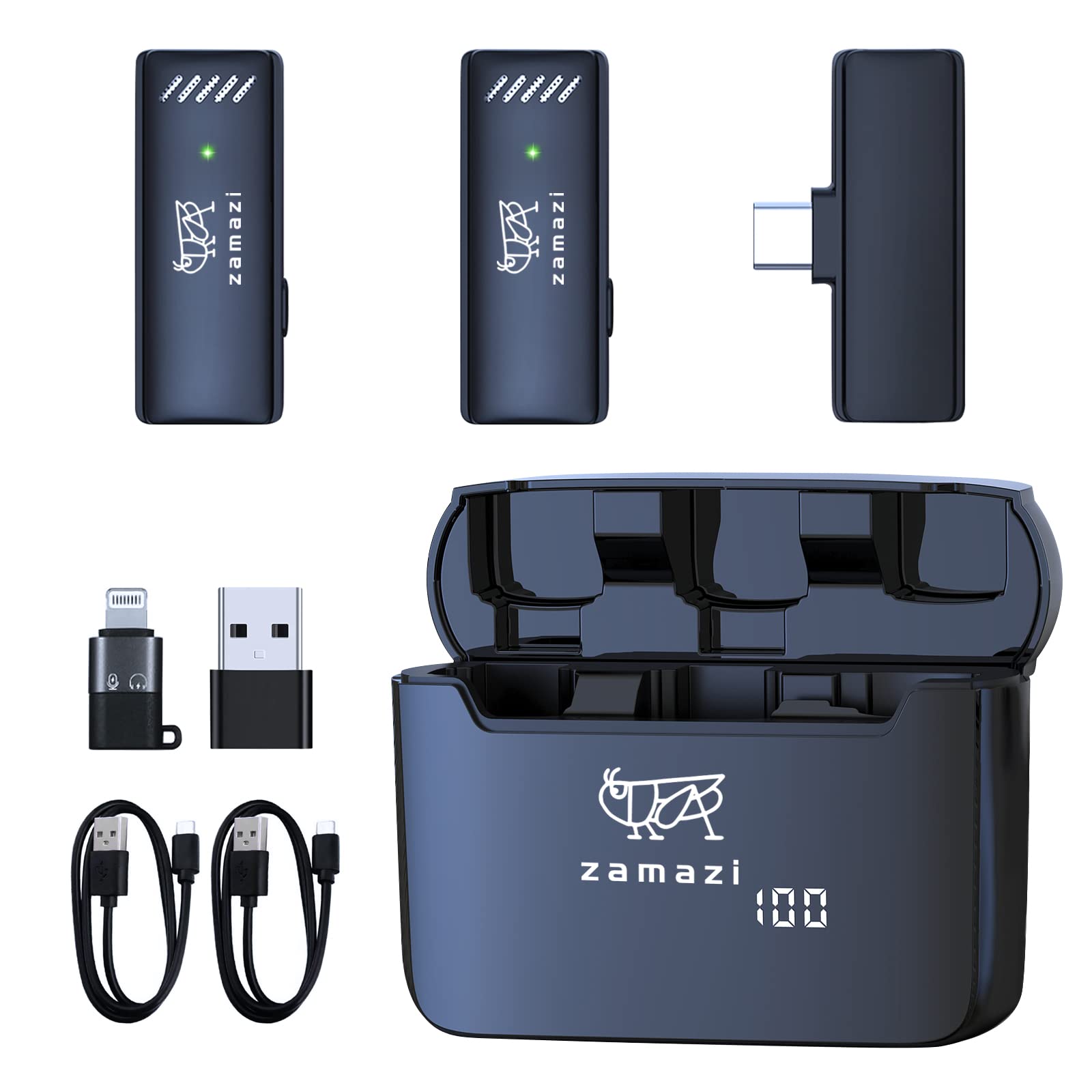 zamazi Wireless lavalier Microphone for Android iPhone iPad Computer with Digital Display Charging case 2 Pack Wireless Lapel Mic for YouTube Zoom Live Stream Video Recording