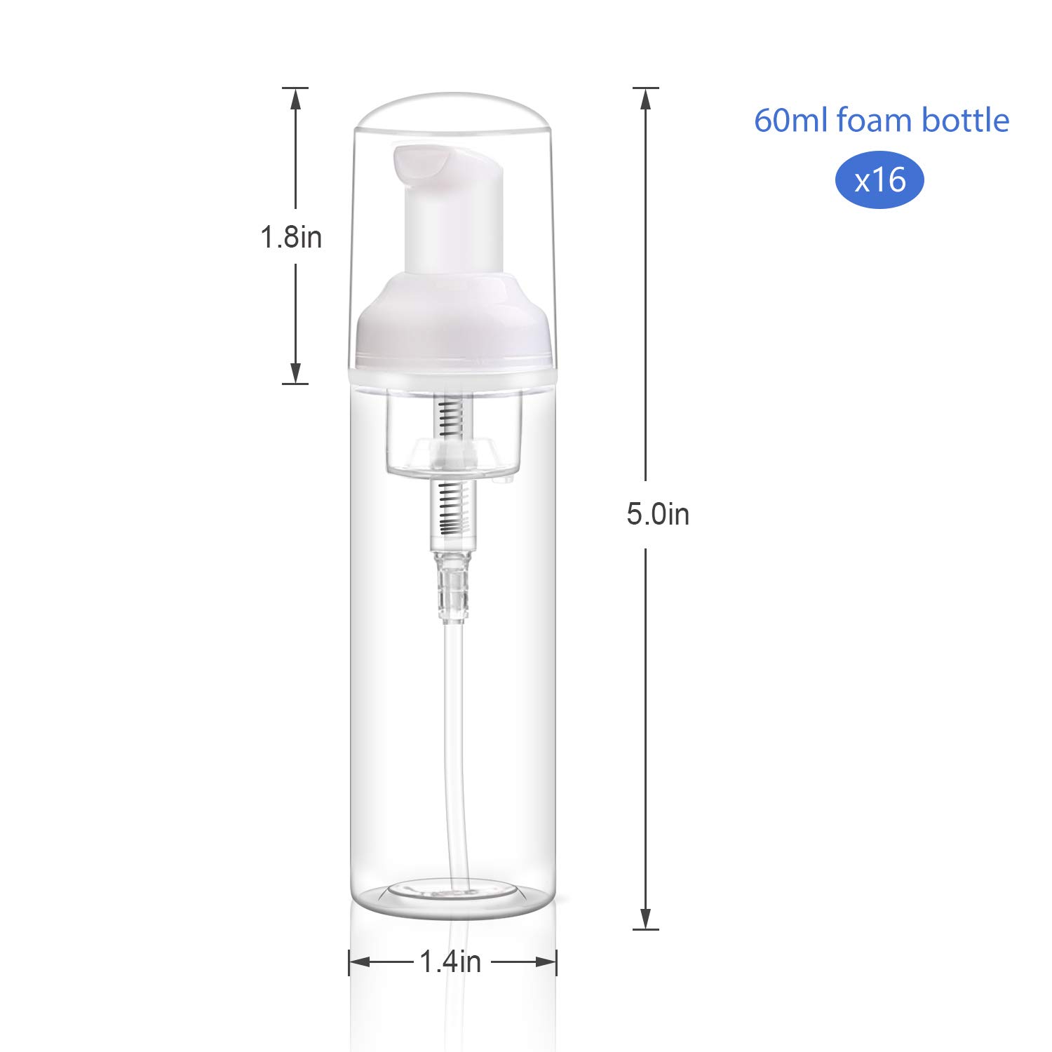 Set of 16 Plastic Foamer Pump Bottle Mini Liquid Foaming Bottles Empty Travel Foam Soap Dispenser for Refillable Travel Hand Soap Foaming, Shampoo, Castile (60ML/2oz)