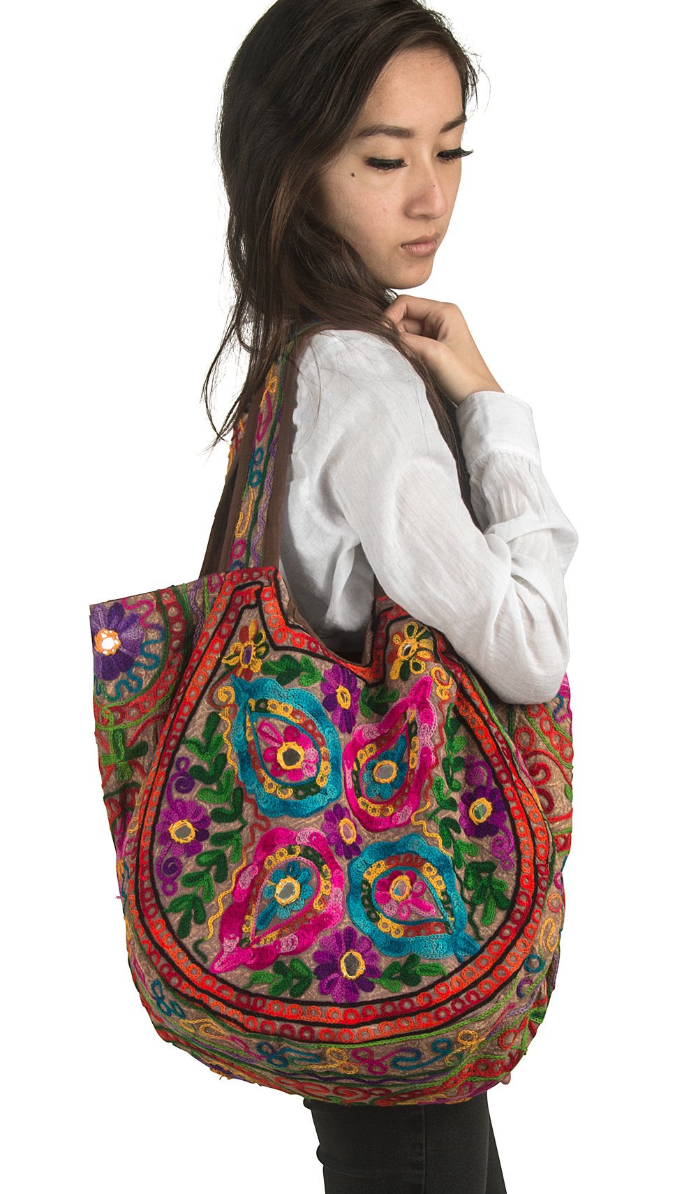 TribeAzure Brown Handmade Floral Shoulder Bag Women Fashion Handbag Tote Casual Summer Spring Top Handle