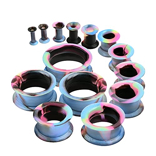 WYR 28pcs 8g-1" Hollow Hard Silicone Tunnels and Plugs Ear Stretching kit Set Ear Expander Gauges Stretcher Body Piercing Jewelry Three Colorful