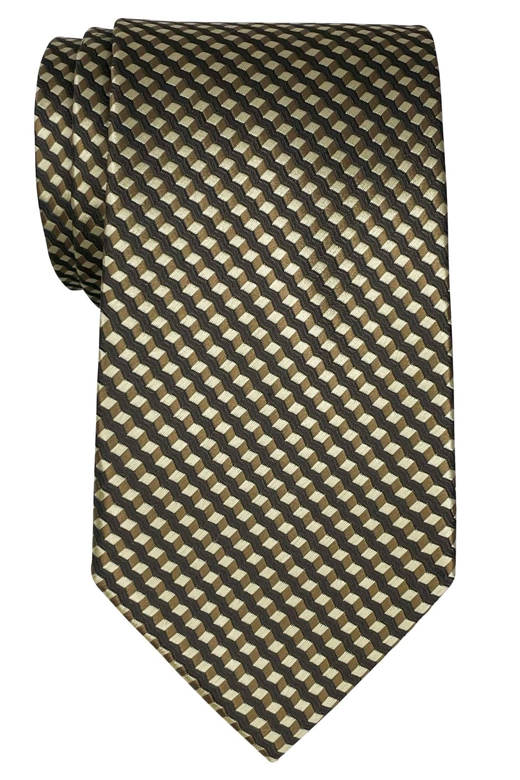 Retreez Wavy Zig Zag Stripe Pattern Woven Men's Tie - Brown