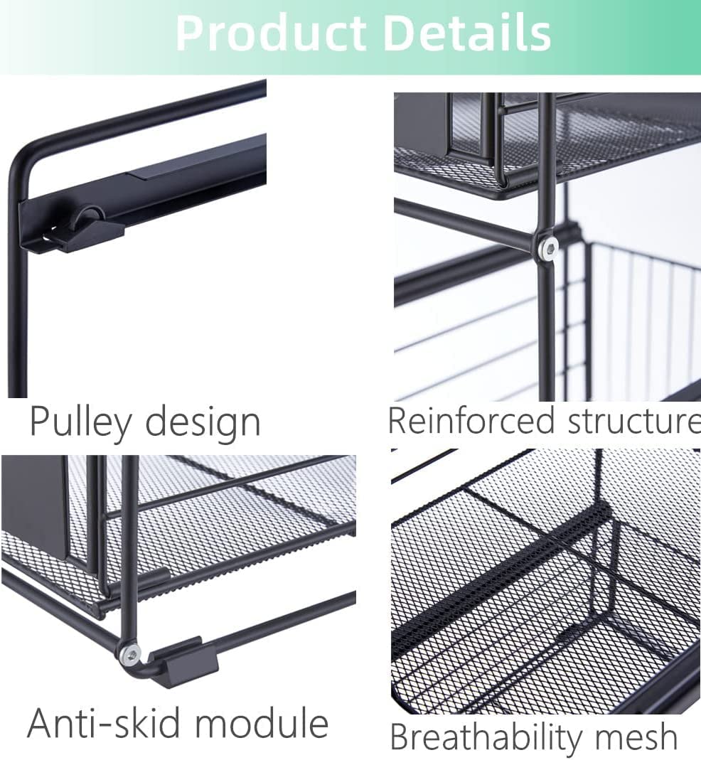 TidyEasy Under Sink Organizer 2-Tier,L-Shaped Cabinet Storage shelf with Sliding Drawer,Pull Out Home Organizers for Kitchen Bathroom (Large, Black)