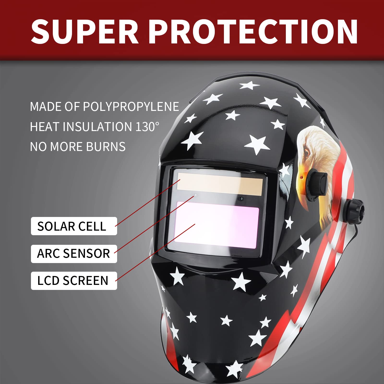 Welding Helmet, Auto Darkening Welding Helmet, Welding Mask for TIG MIG ARC, Solar Powered Welding Hood, Wide Shade Welder Helmet