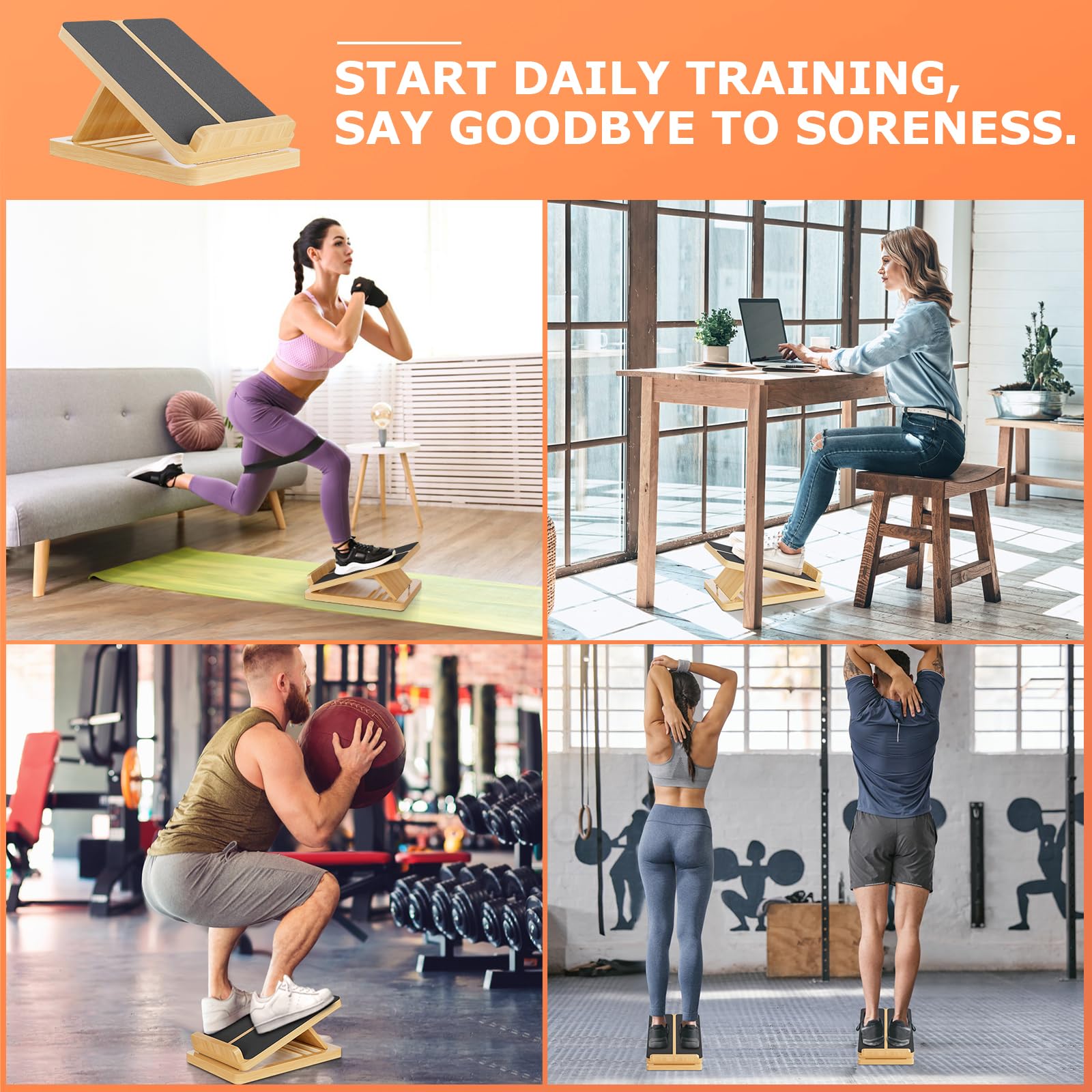 Professional Slant Board, Calf Stretcher Slant Boards, Adjustable Wooden Incline Board for Squats, Calf, Ankle, and Foot Stretching