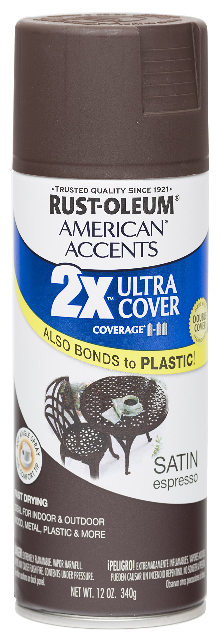 Rust Oleum 280707 American Accents Ultra Cover 2X Spray Paint, Satin Espresso, 12-Ounce
