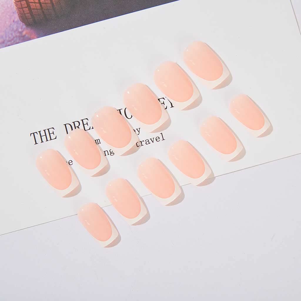 RikView French Tip Press on Nails Medium Fake Nails White Stick on Nails Square Pink Nails for Women