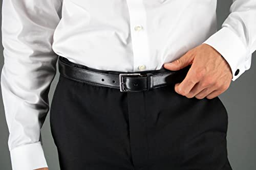 Trafalgar Men's Classic 30mm Cortina Leather Belt, 36, Black with Silver Buckle