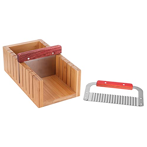 Soap Cutter, Soap Cutting Box with Straight Wavy Stainless Steel Knife, Sturdy Durable Wooden Soap Making Kit for Cutting Cakes Muffin Biscuits
