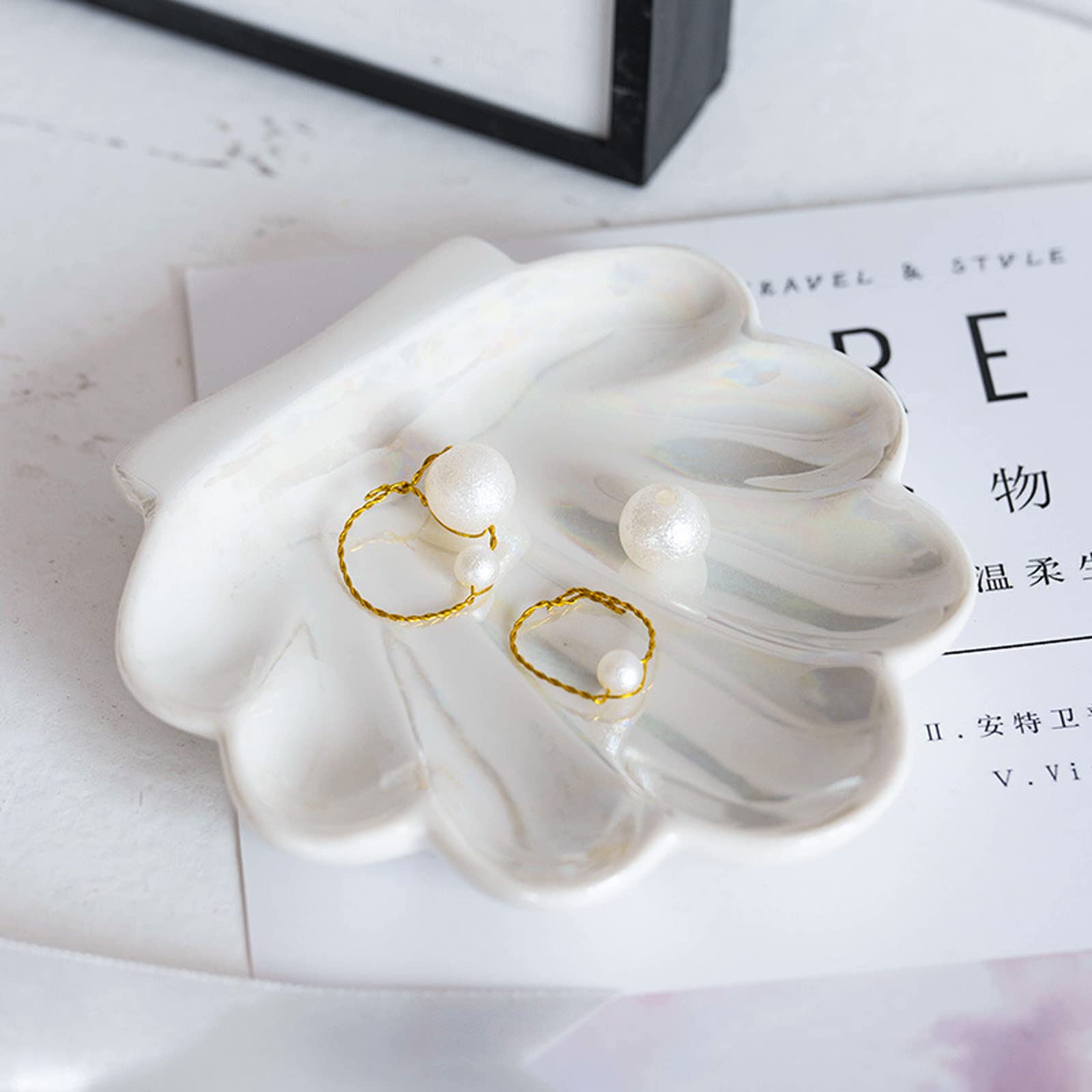 TIGERMILLION Shell Trinket Dish, Ceramic Ring Holder/Jewelry Tray, Cute Organizer Plate Vanity Decorations Accessories for Home Décor Bathroom