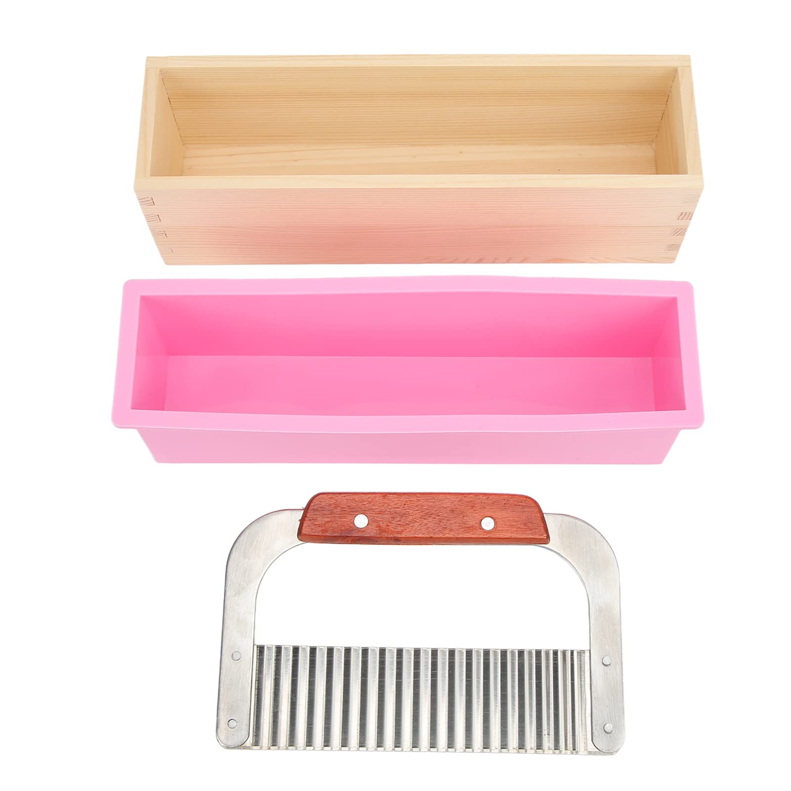 Soap Molds,Soap Molds for Soap Making, Wooden Loaf Soap Cutter Mold, with 1 Pc Silicone Mold 1 Pc Wave Soap Cutter, Soap Making Supplies, Soap Kit, Soap Cutter for Beginner, soap Cutter soap loaf