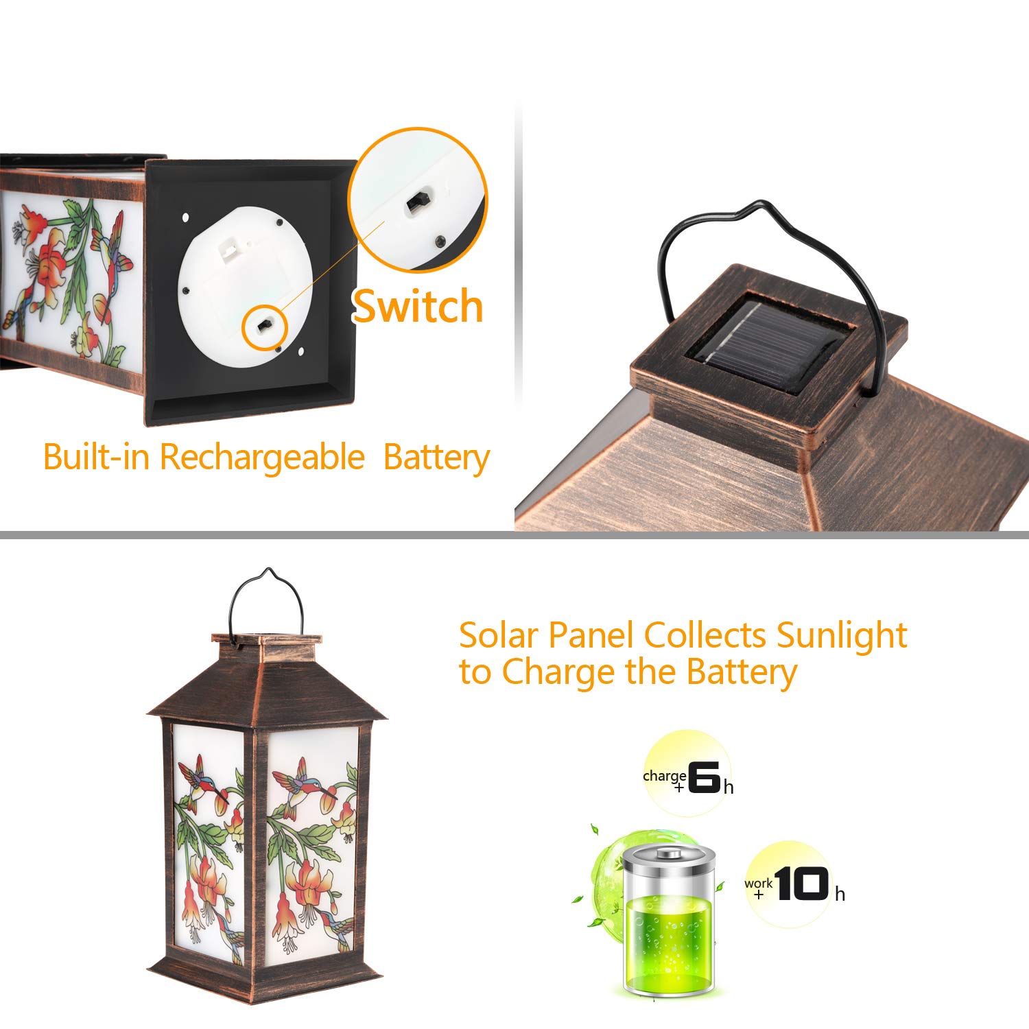 Solar Lanterns Outdoor Hanging Solar Lights Decorative for Garden Patio Porch and Tabletop Decorations. (Hummingbird)