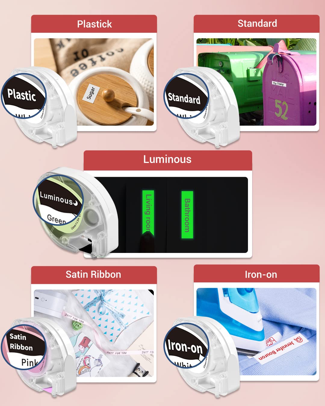 Phomemo Label Maker Machine with Tape, P12 Pro Portable Bluetooth Label Printer, Small Smart Phone Handheld Sticker Mini Labeler Multiple Templates Easy to Use Inkless Rechargeable Office Home- Pink