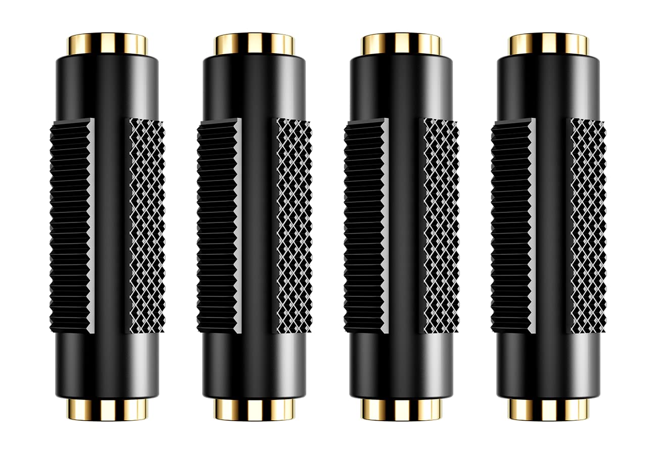 SNLLMZI 5pack 3.5 mm Female to Female Adapter, 3.5mm Stereo Jack to 3.5mm Stereo Jack Adapter Connectors Stereo Coupler Female to Female - Gold Plated