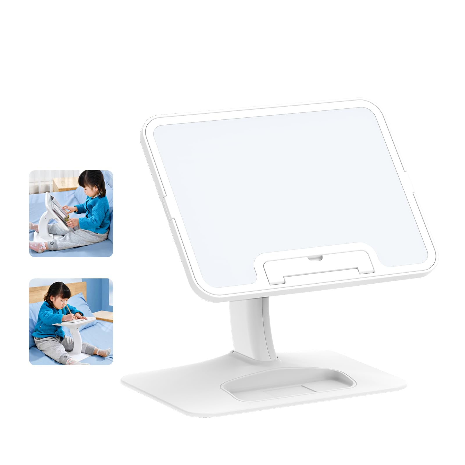 scenein Kids Lap Desk - Book Holder Stand for Work, Study, Gaming, Arts, Crafts - Dry Erase White Board, Laptop Lap Desk for Car Bed Floor, Adjustable Angle, White