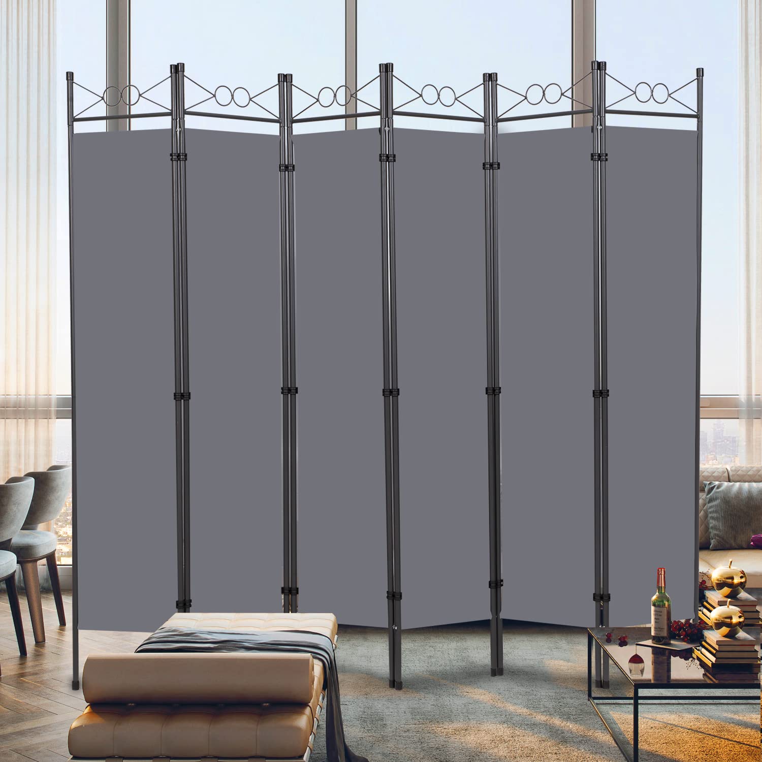 Room Divider 4 Panel Tall Room Dividers and Folding Privacy Screens, 6 Ft Indoor Divider Room Fabric Panel W/Matel Frame, Freestanding Wall Divider Screen, Partition Room Dividers for Office, Dorm