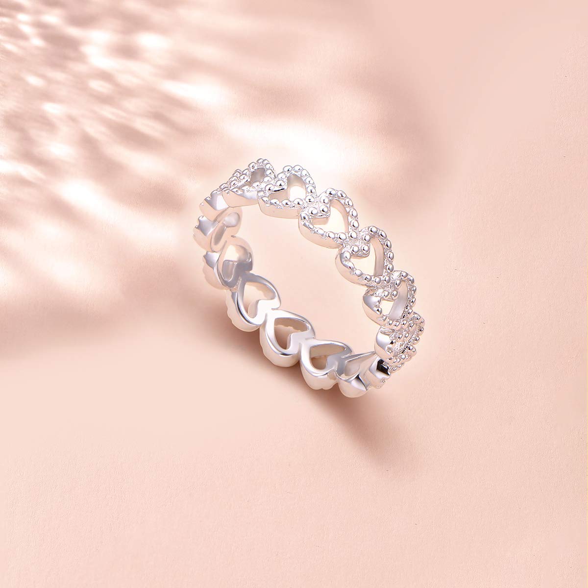 Sterling Silver Heart Shaped Classical Simple Plain Stacking Wedding Band Promise Eternity Ring