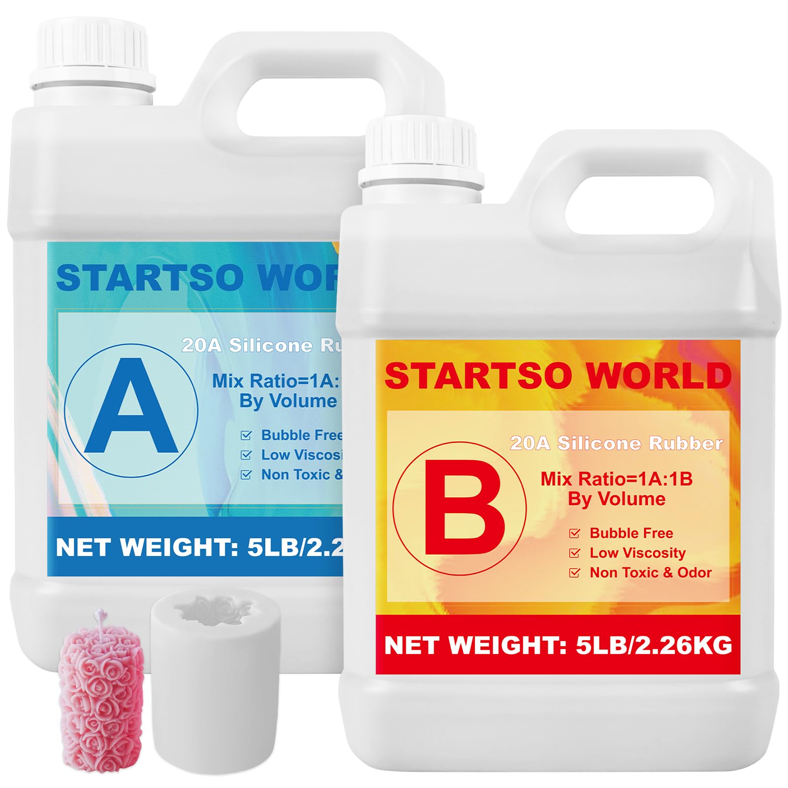 Startso World Mold Making Kit, 20A Translucent Platinum RTV-2 Liquid Silicone Rubber 21.2OZ for Casting Resin,Soap,Candle,Clay,DIY Molds-1:1 by Volume with Tool 4Cups,4 Sticks,2Droppers,1Pair Gloves