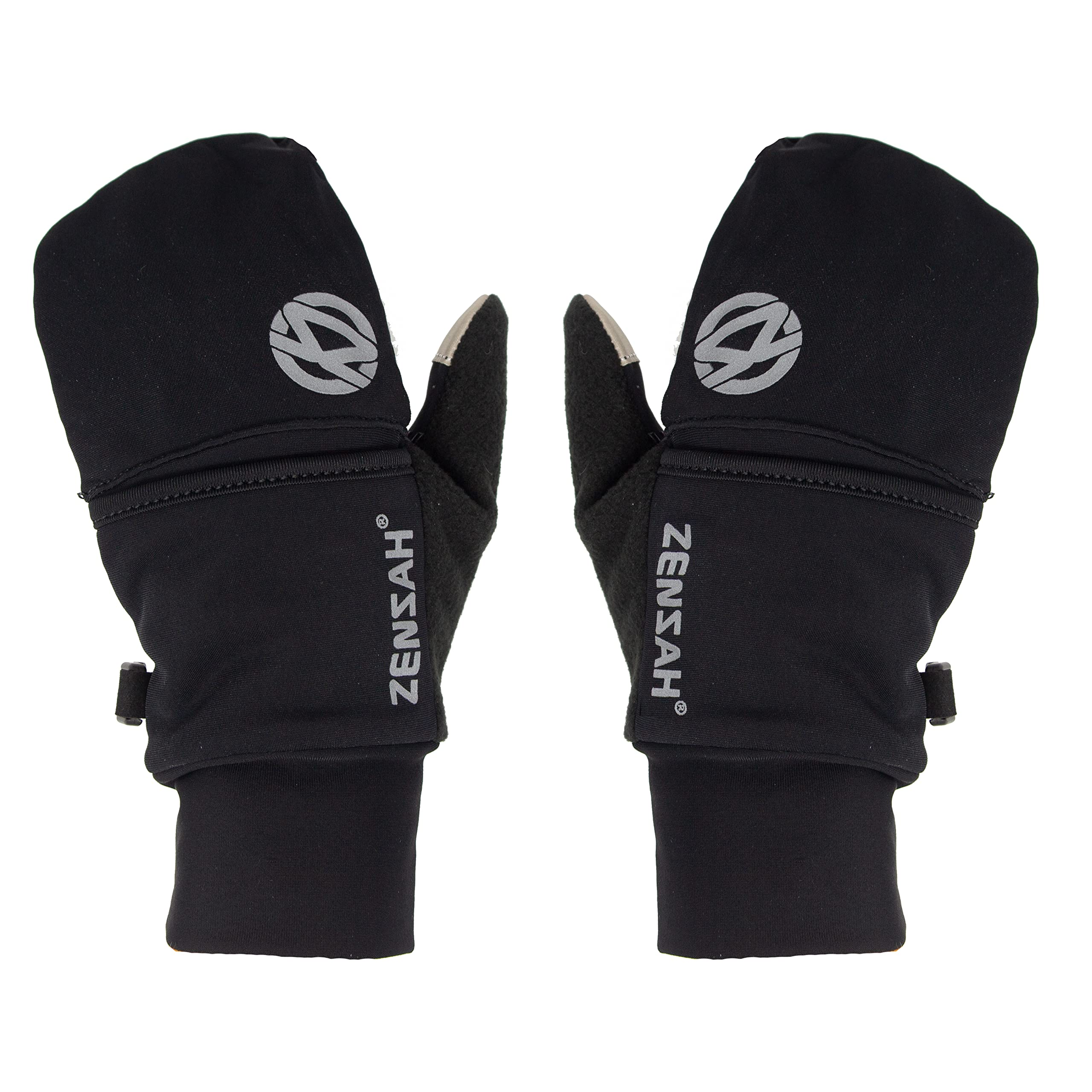 Zensah Convertible Running Mittens and Gloves - Warm Touchscreen Cold Winter Gloves for Women and Men (Black, Medium)