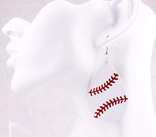 StylesILove Womens Teen Girls Baseball Teardrop Leather Dangle Earrings (White)