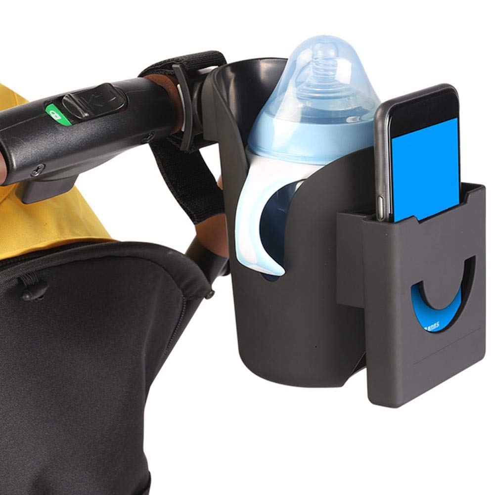 Stroller Drink Holder, 2-in-1 Universal Bottle & Phone Stroller Storage Rack, Large Caliber Cup Holder for Buggy, Bike and Wheelchair