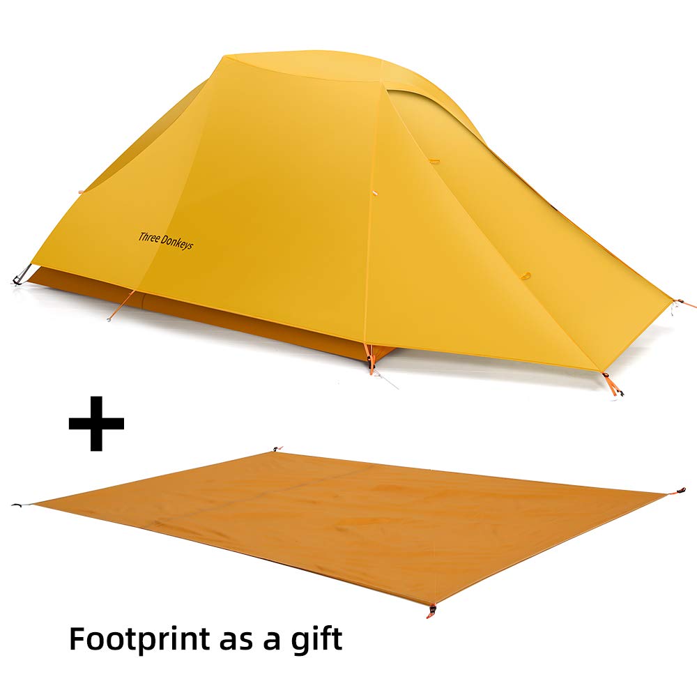 Three Donkeys Breeze-Up 1, 2 and 3 Person Lightweight Waterproof Camping and Backpacking Hiking Tent with Footprint (3P-Yellow Orange)