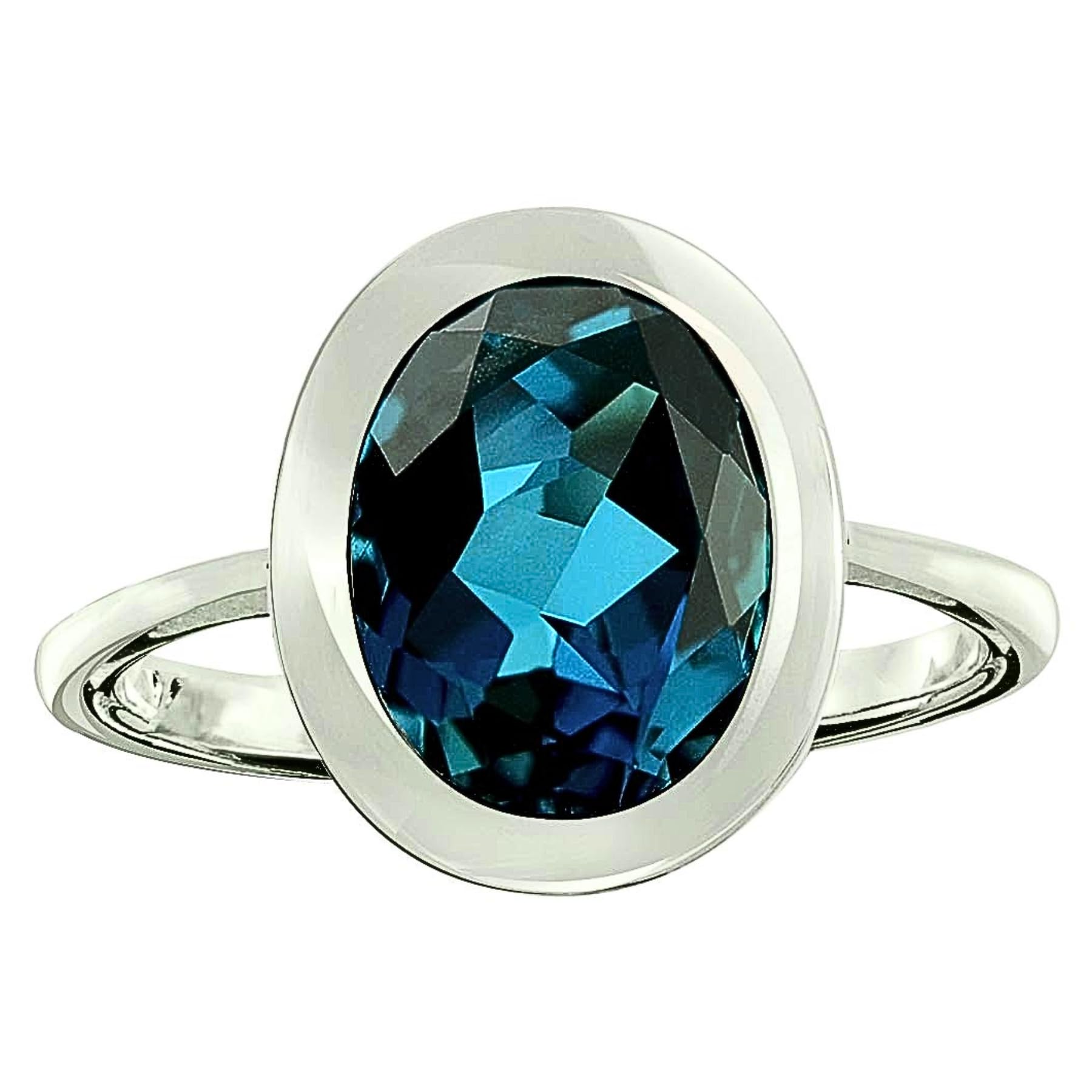 RB Gems Sterling Silver 925 Ring Genuine Gemstone Oval 10x8 mm with Rhodium-Plated Finish, Bezel-Setting (London Blue Topaz, 8)
