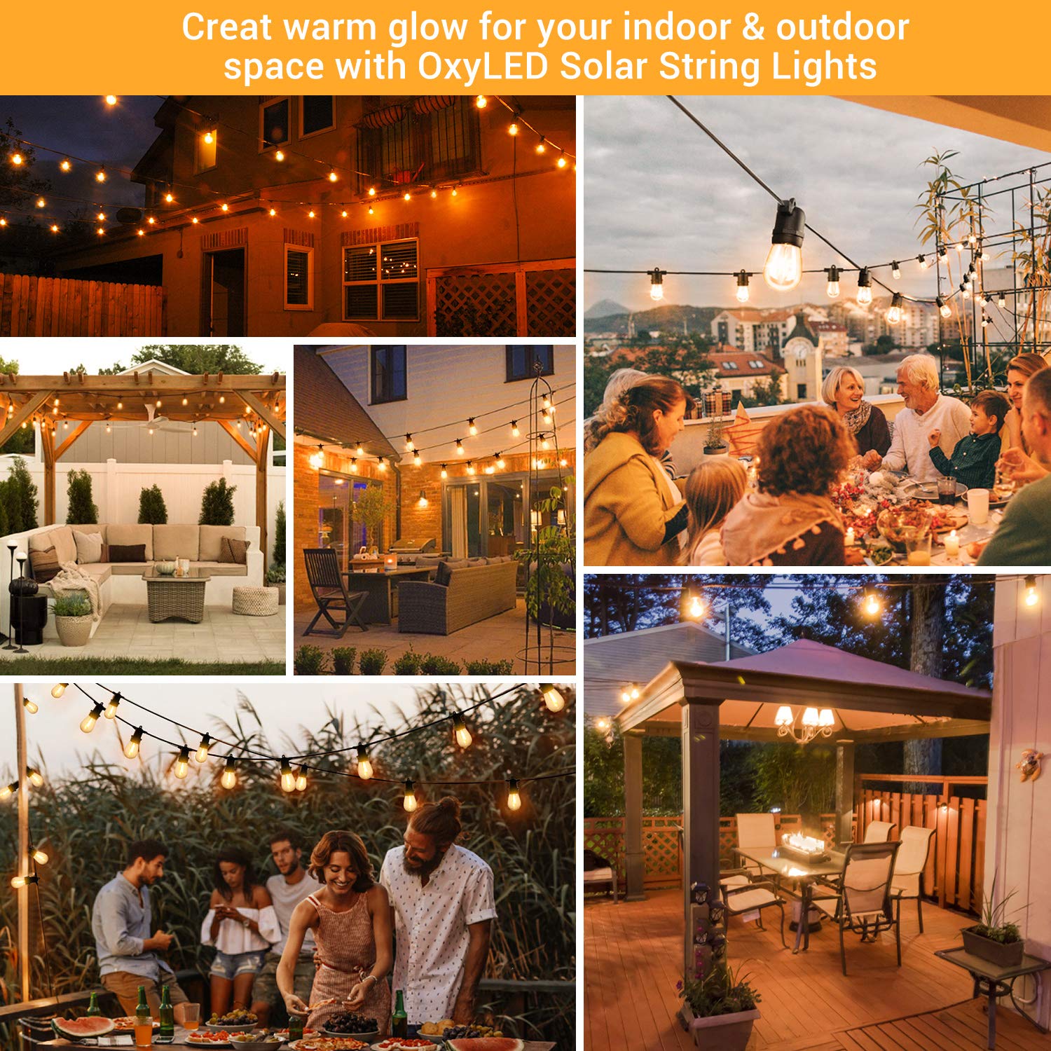 Solar String Lights Outdoor for Patio - 49 Ft 16 Shatterproof Bulbs (1 Spare) S14 LED Solar String Lights Outdoor Waterproof with 4 Modes for Garden Backyard Porch Balcony Deck Gazebo Party Warm White