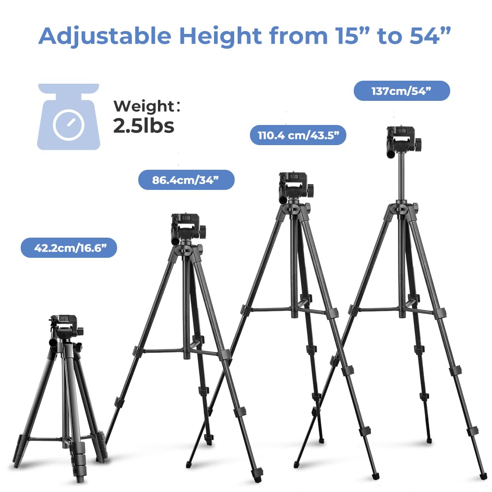 UBeesize 54'' Camera Tripod, Phone Tripod for iPhone with Bag, Travel Tripod Stand with Remote Compatible with iPhone 15/14/13/12/11, Android Phones, Cameras, DSLR and Gopro