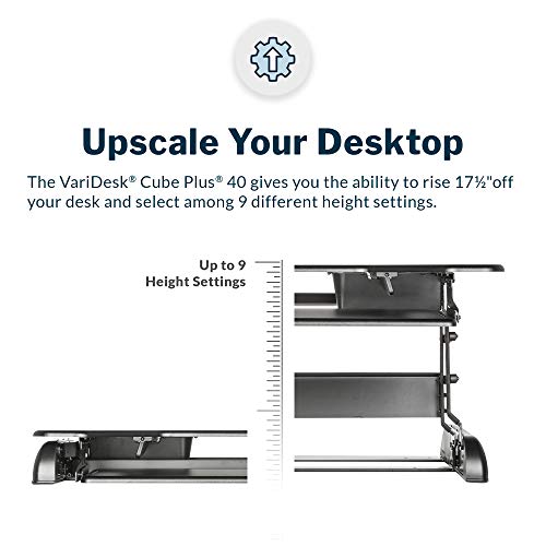 Vari - VariDesk Cube Plus 40 β Two-Tier Cubicle Standing Desk Converter for Dual Monitors β 9 Height Adjustable Settings with Spring-Assisted Lift and Dual Handles β Fully Assembled, Black