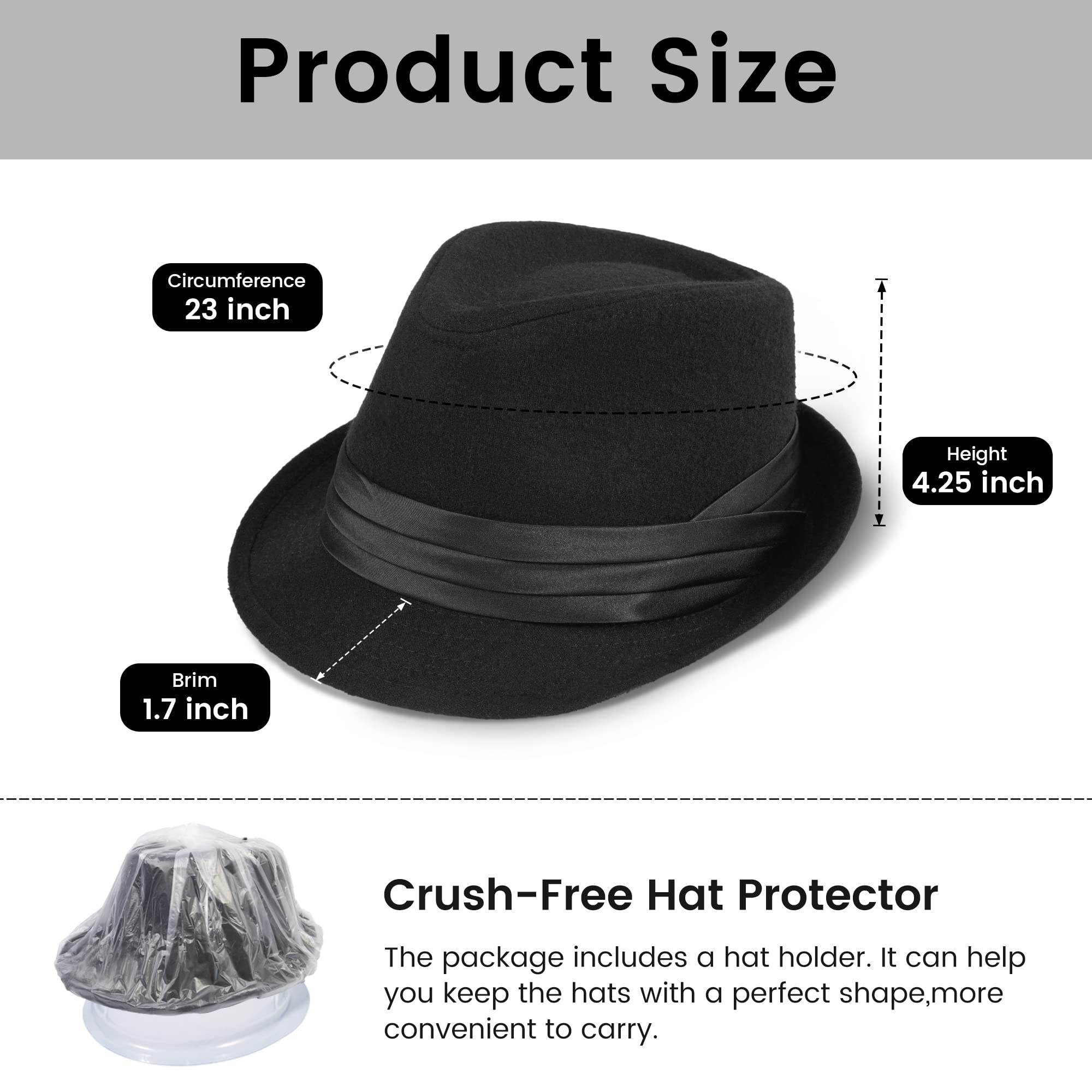 Simplicity Mens Hats Fedora Cool Teardrop Crown Fedora for Men Trilby Hat Pinstripe with Black Band Fedora for Women