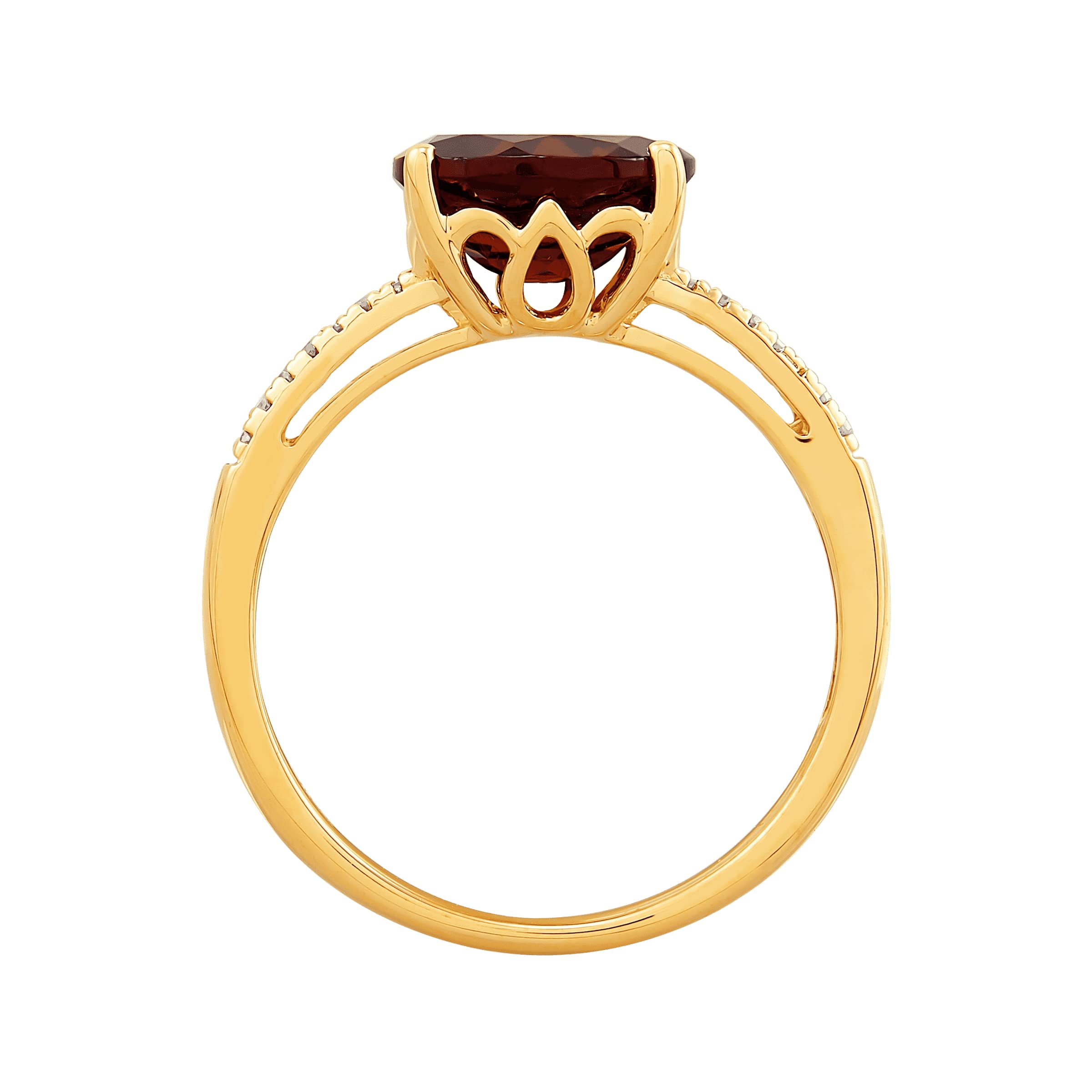 Welry Natural Oval Garnet Ring with Diamond Accents in 10K Yellow Gold, Size 9, Size 9