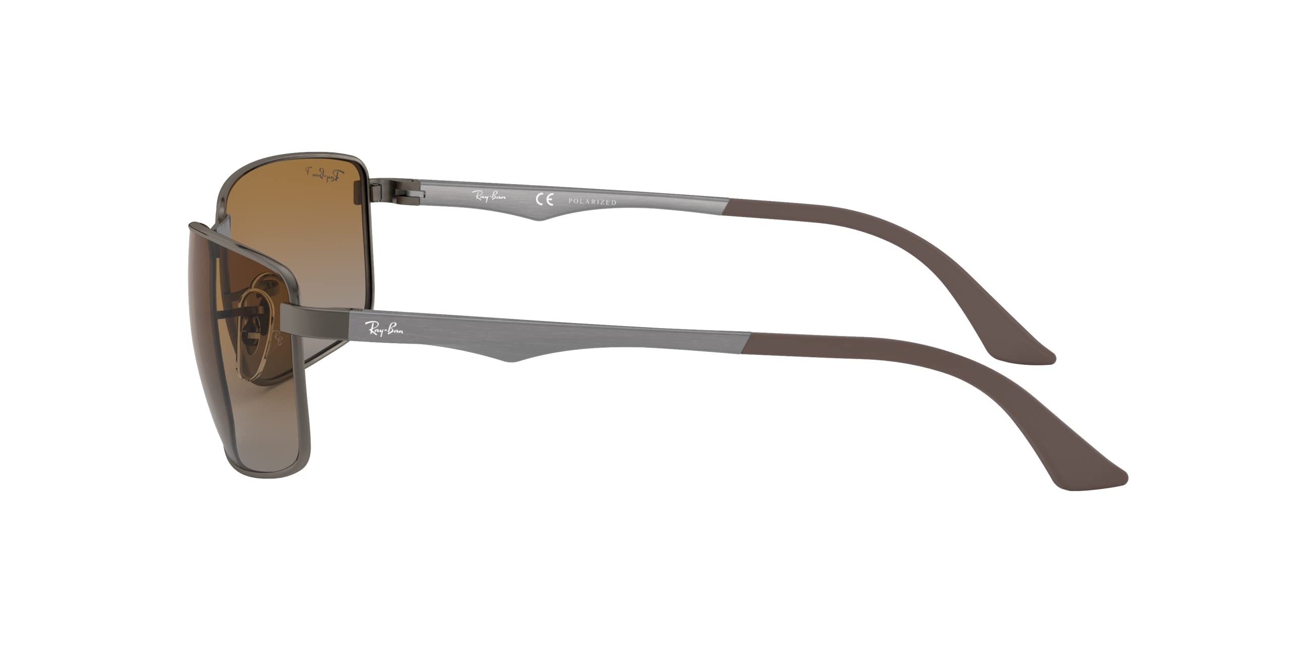 Ray-Ban Men's RB3498 Rectangular Sunglasses, Matte Gunmetal/Polarized Grey Gradient Brown, 61 mm + 1