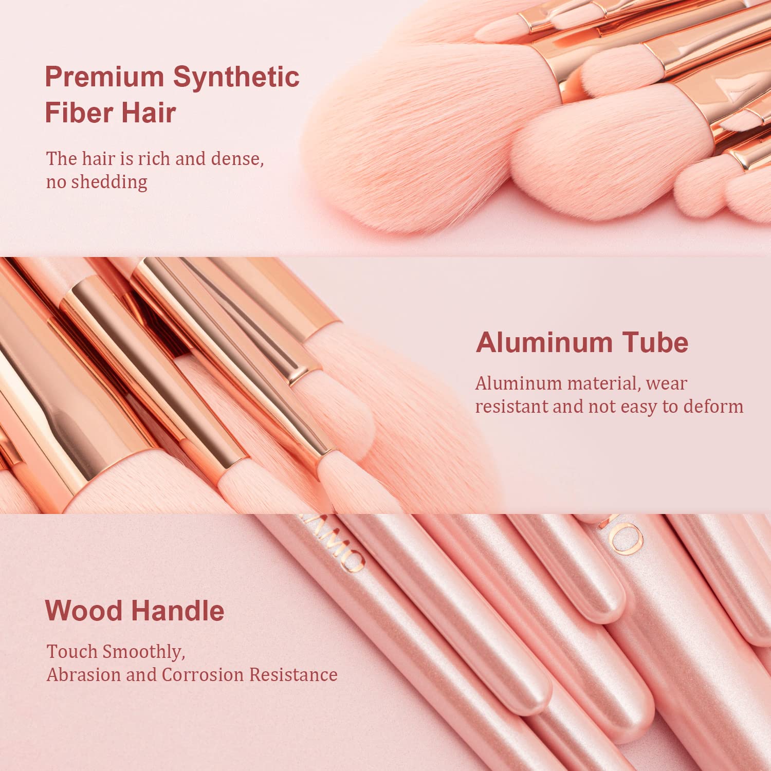 TEXAMO Make Up Brushes,10pcs Pink Makeup Brushes for Powder Blush Contour Concealer Eyeshadows, Premium Synthetic Makeup Brush Set