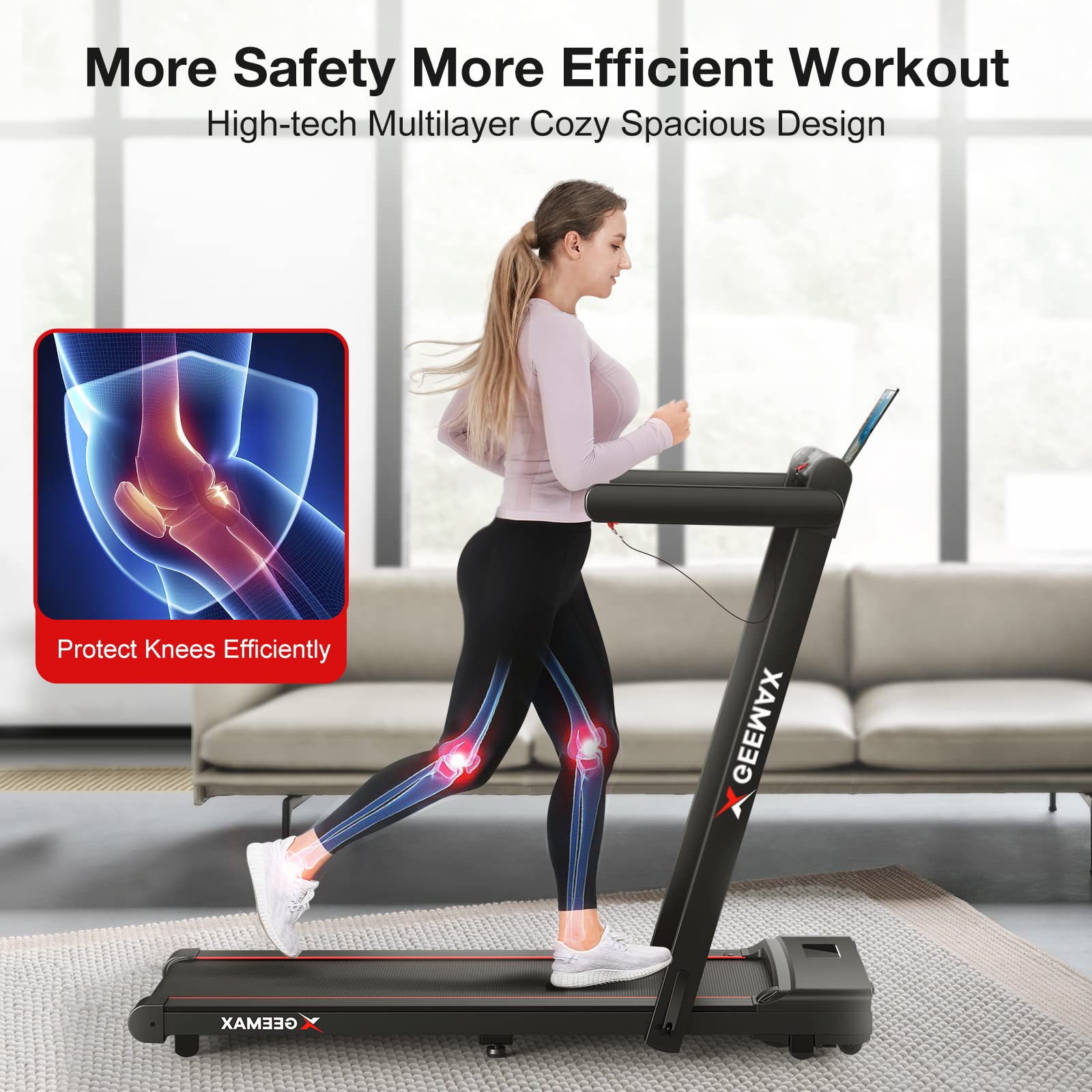 X GEEMAX Geemax 2 in 1 Under Desk Electric Treadmill, 3.0 HP Foldable Walking Running Pad Treadmill for Home Office, 100% Assembled with Bluetooth Speaker, App Control, 12 Preset Programs Black